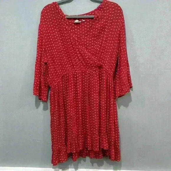 Fat Face | Dresses | Fat Face 34 Sleeve Vneck Red Ditsy Floral A Line ...